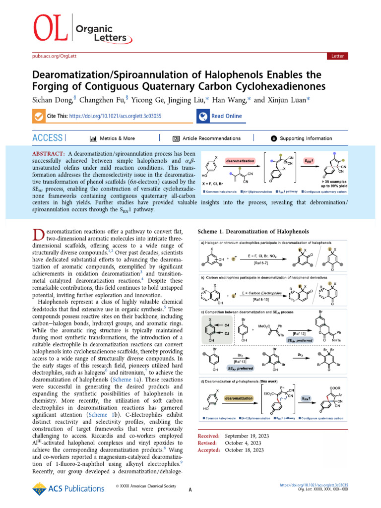 Dong Et Al 2023 Dearomatization Spiroannulation of Halophenols Enables ...