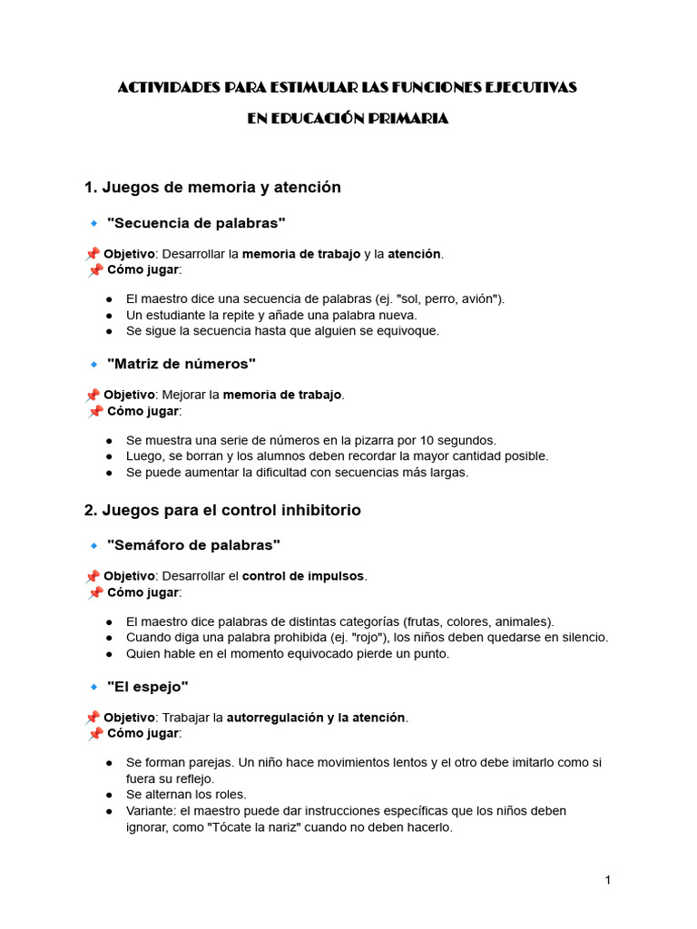 Actividades para Funciones Ejecutivas en Primaria | PDF | Memoria ...
