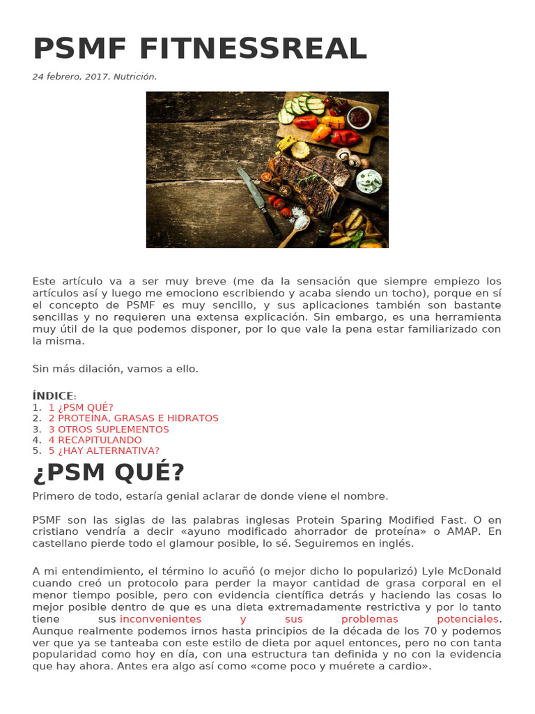 Guía sobre la dieta PSMF y sus riesgos | PDF | Dieta | Proteínas