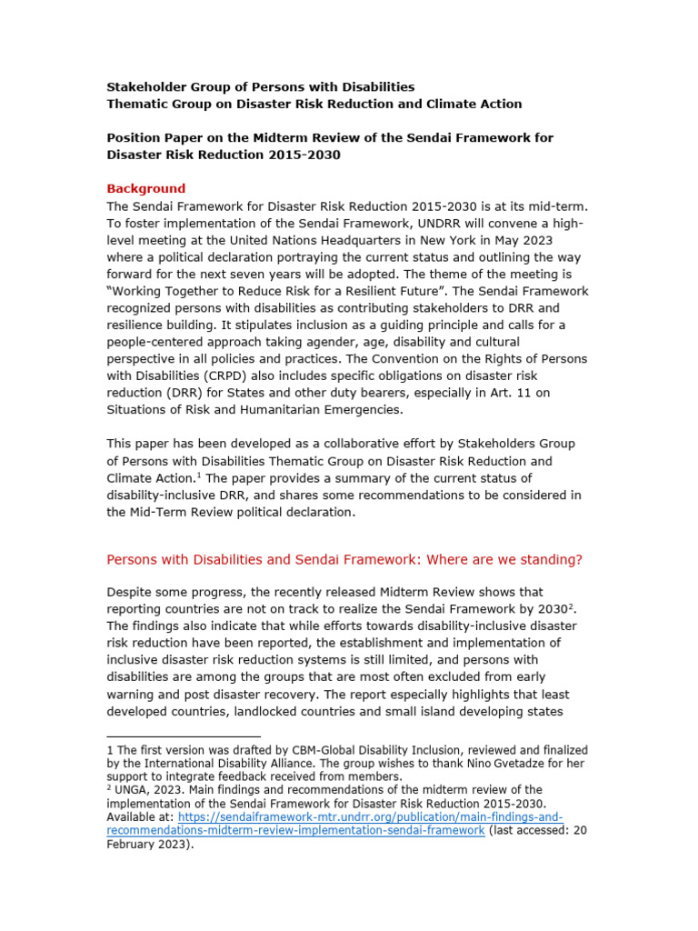 Final Version Position Paper SFDRR Political Declaration - Disability ...