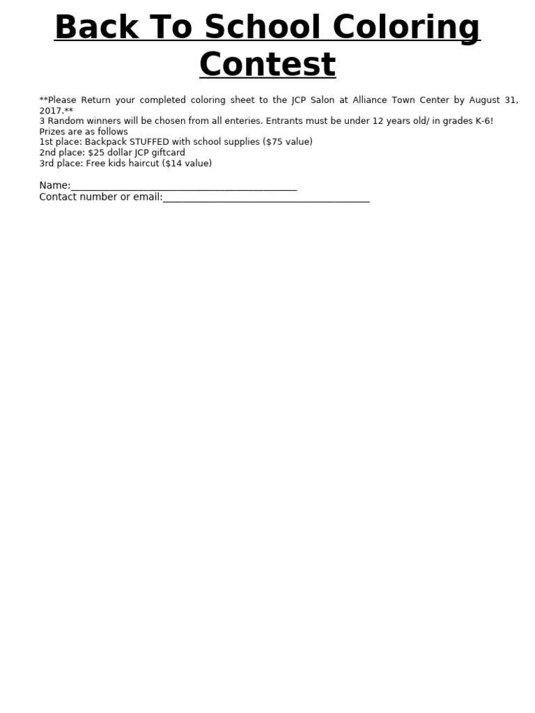 Back To School Coloring Contest | PDF