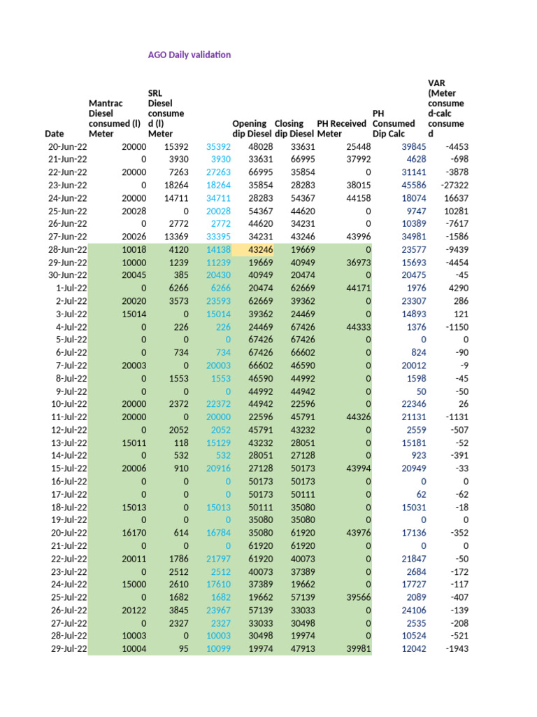 Daily Diesel Consumption Report | PDF