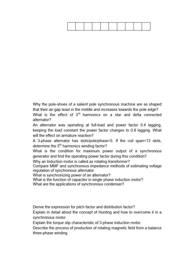 Electrical Machines II Exam Questions | PDF | Electric Motor ...