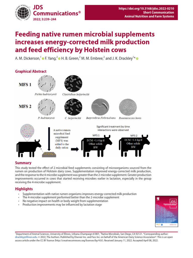 Feeding Native Rumen Microbial Supplements Increases Energy-Corrected Milk Production and Feed ...