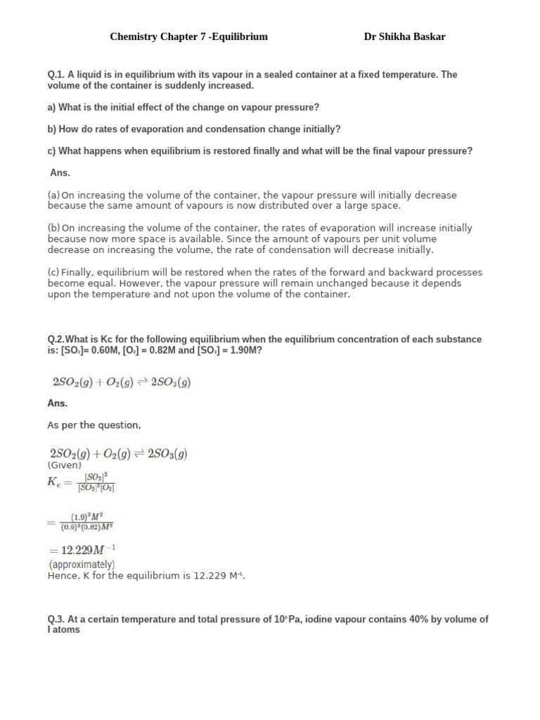 Class 11 Chemistry: Equilibrium | PDF | Chemical Equilibrium | Ph