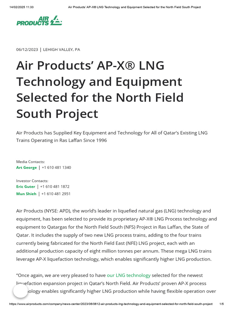 Air Products' AP-X® LNG Technology and Equipment Selected For The North ...