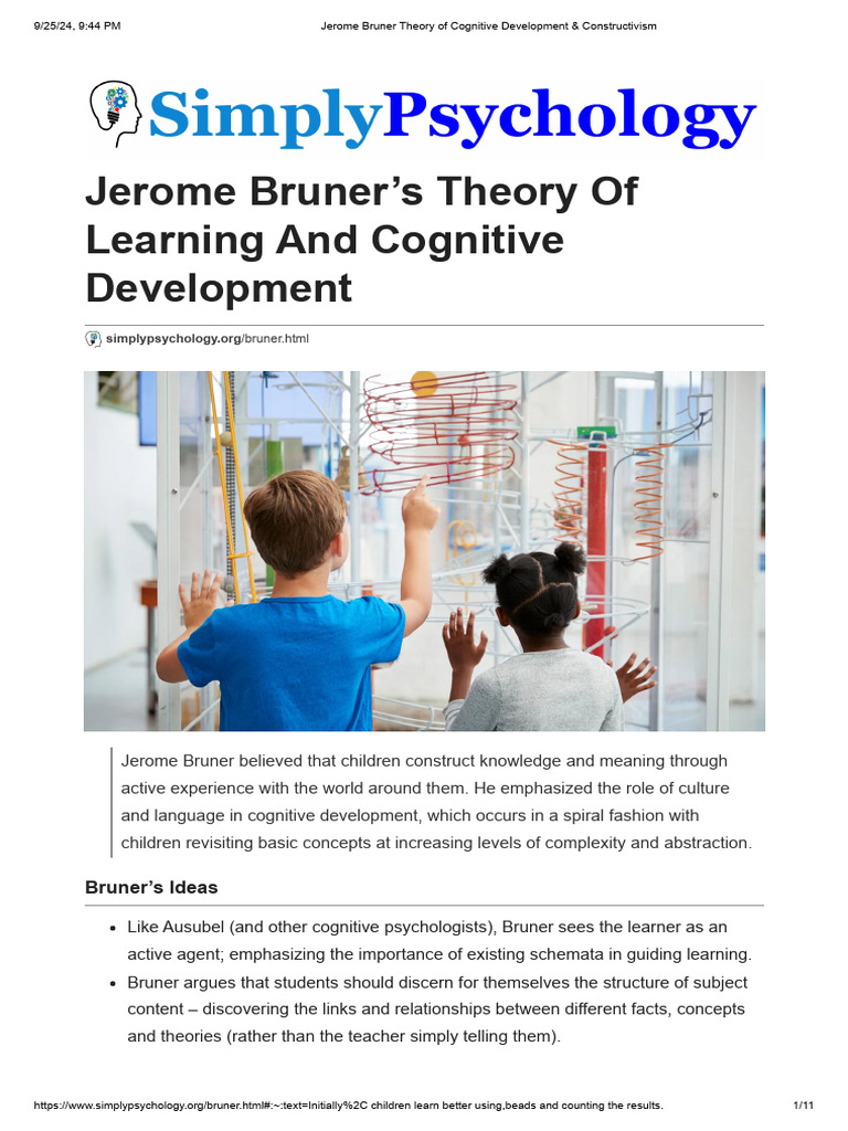 Jerome Bruner's Cognitive Development Theory | PDF | Constructivism (Philosophy Of Education ...