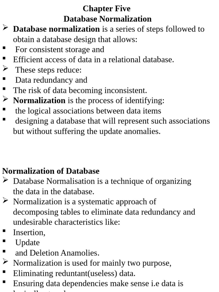 Chapter Five Db Normalization Pdf Data Management Information
