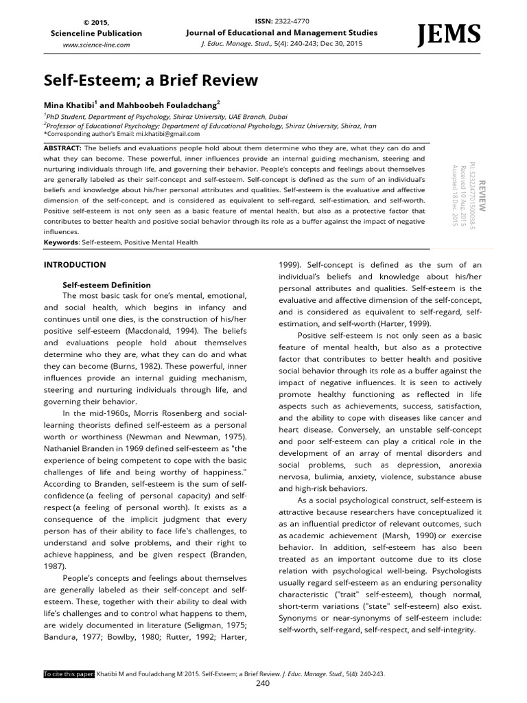 Self-Esteem: Key Insights and Impact | PDF | Self Esteem | Mental Health