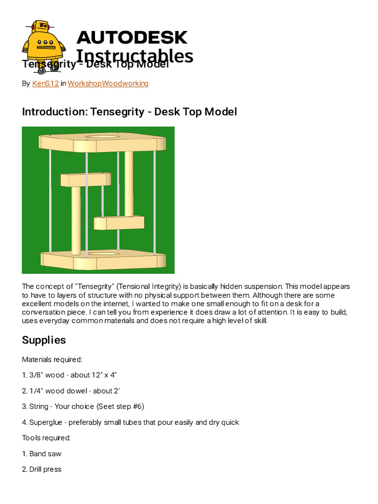 Tensegrity - Desk Top Model - 10 Steps - Instructables | PDF | Wood