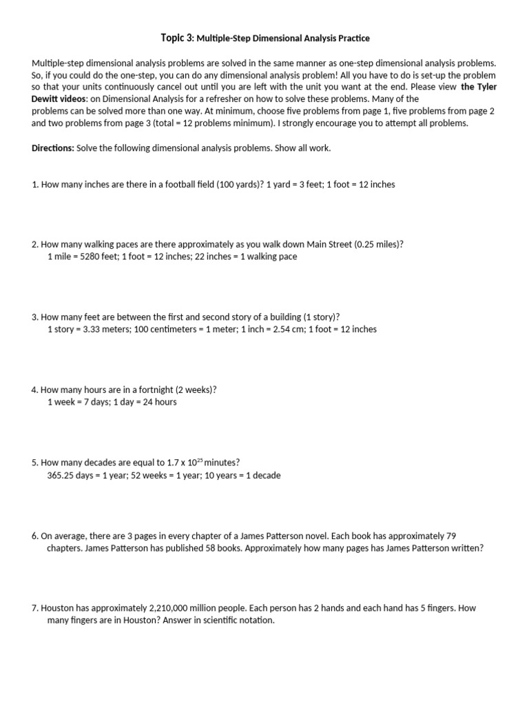 Multiple-Step Dimensional Analysis Practice | PDF | Foot (Unit) | Cigarette