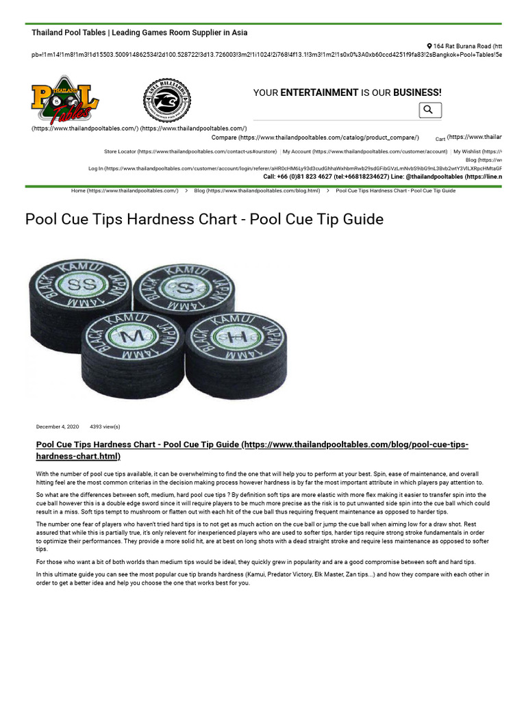 Pool Cue Tips Hardness Chart - Pool Cue Tip Guide | PDF | Pool (Cue ...