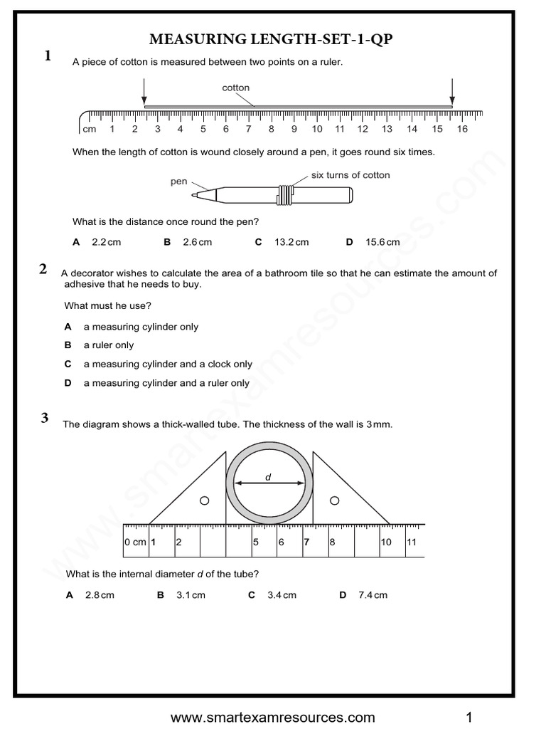 1.1.0 IGCSE Physics Topic Questions PDF Measuring Length Set 1 QP | PDF ...