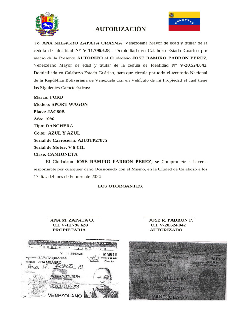 Autorizacion de Carros | PDF