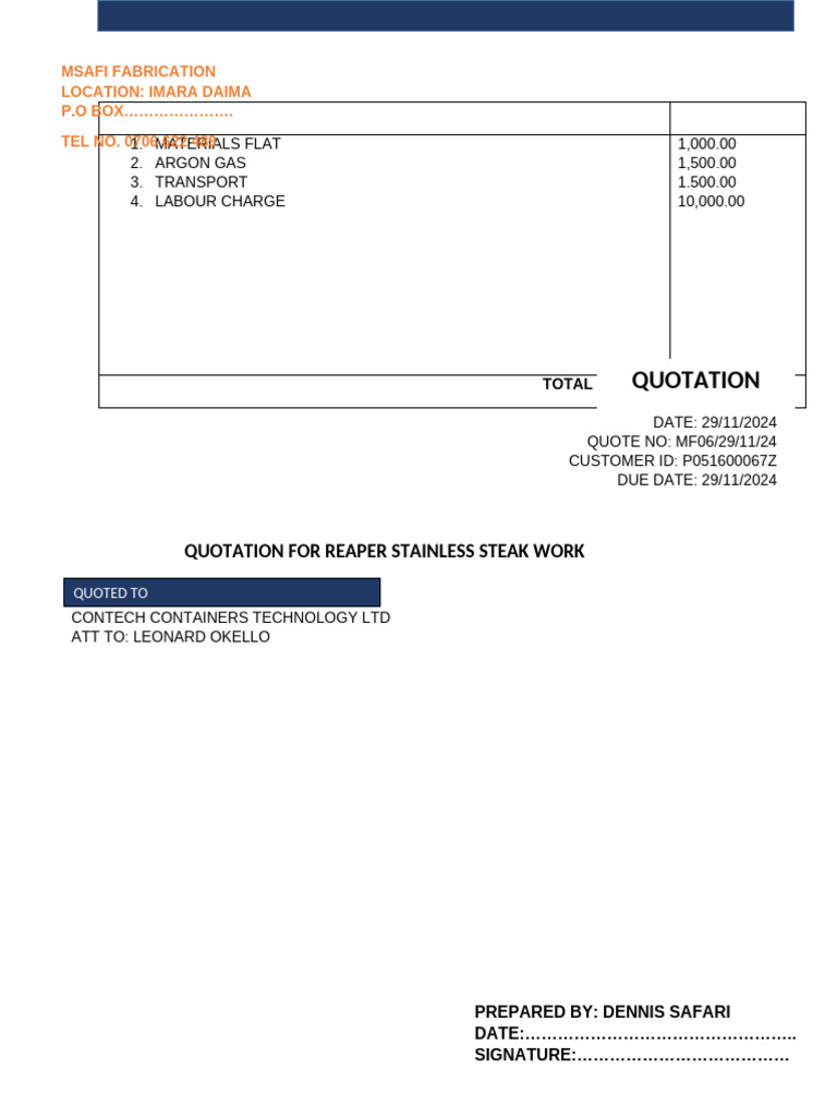 MSAFI FABRICATORS INVOICE | PDF