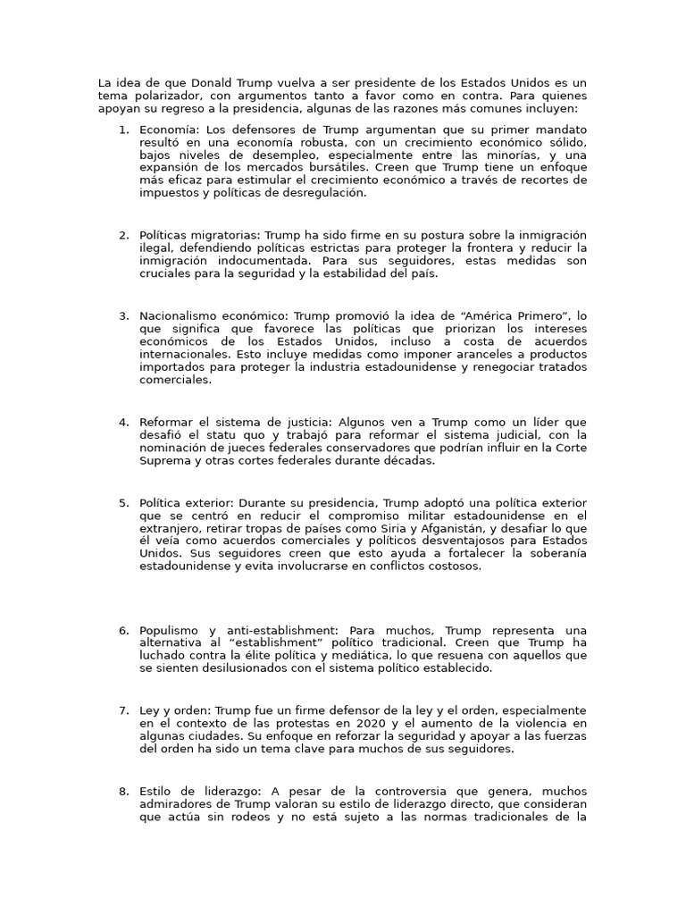 Razones para el regreso de Trump | PDF | Donald Trump | Gobierno americano