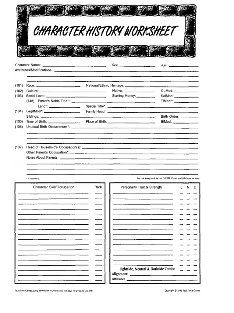 Character History Worksheet | PDF