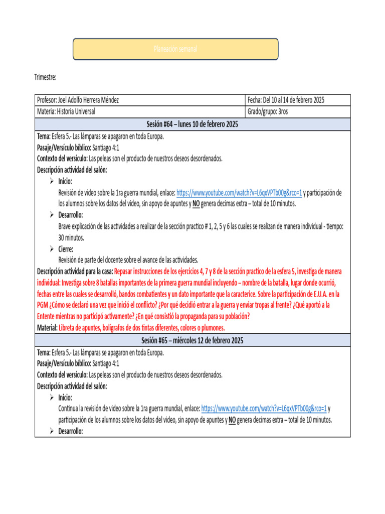 Sem 23 - 10 Al 14 Feb 2025 - 3ros | PDF | Primera Guerra Mundial