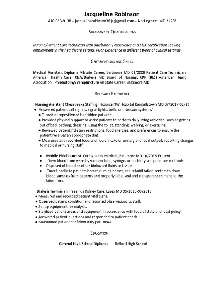 2021 Phlebotomist Resume | PDF