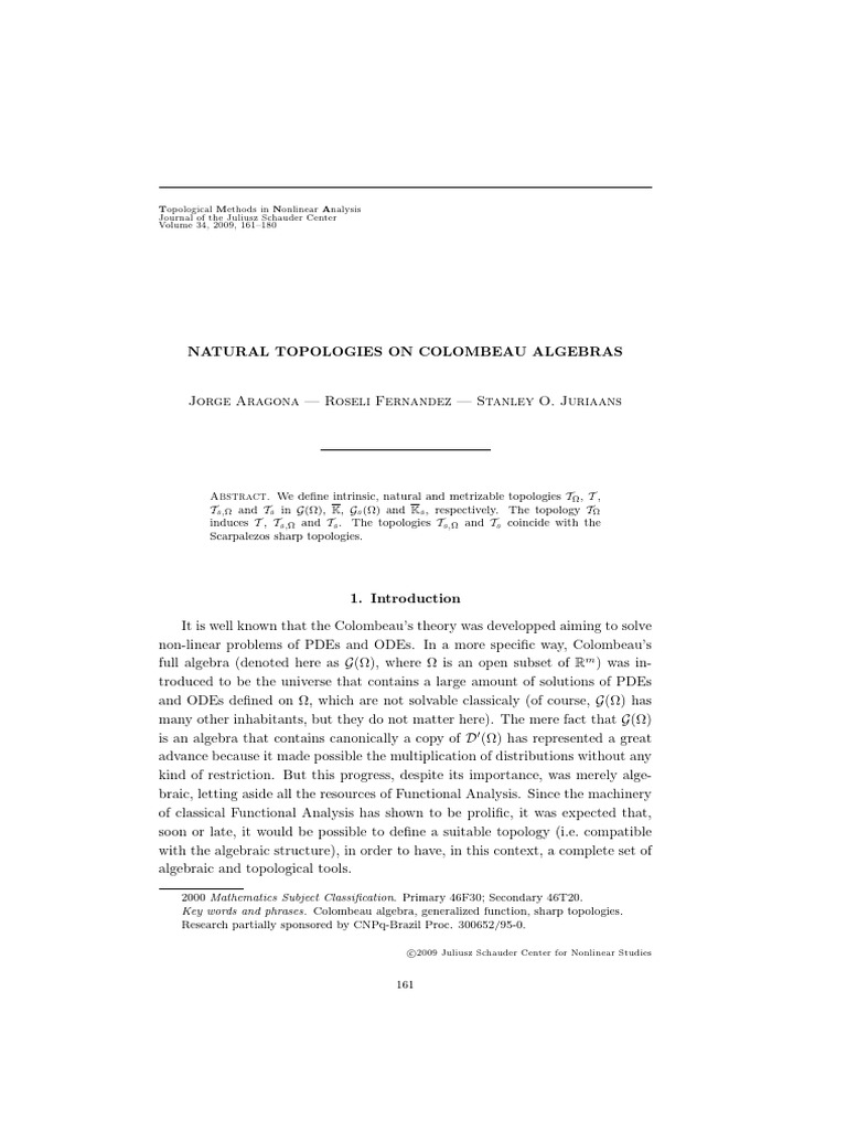 Natural Topologies on Colombeau Algebras | PDF | Ring (Mathematics ...