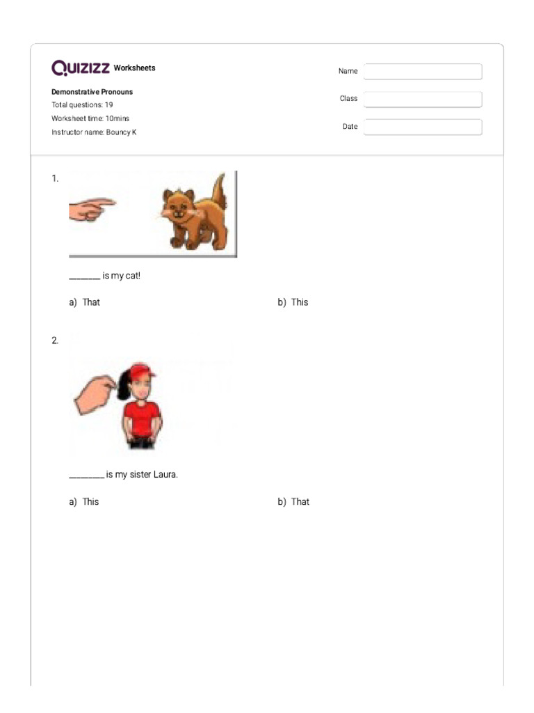 Demonstrative Pronouns - Quizizz | PDF