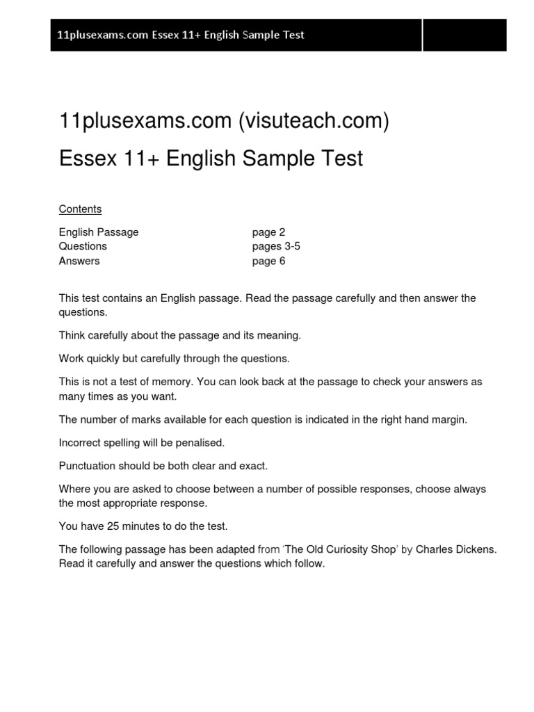 11 Plus Exams Essex Sample English Test | PDF