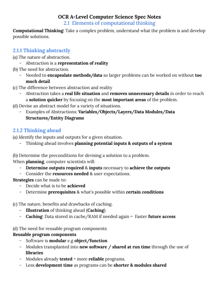 OCR A-Level Computer Science Spec Notes - 2.1 Summarized | PDF ...