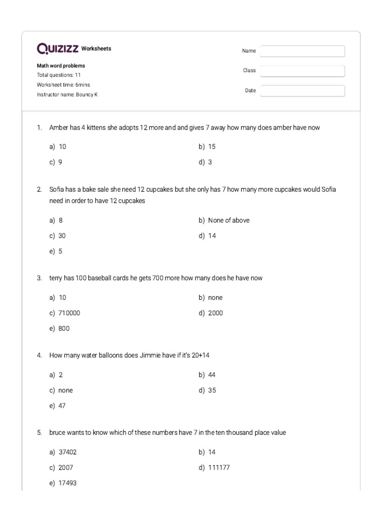 Quizizz - Math Word Problems | PDF