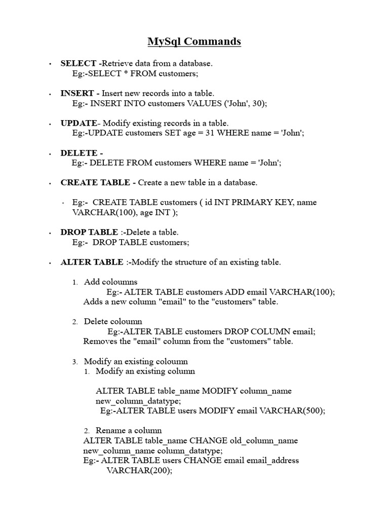 MYSQL COMMANDS REVISION | PDF | Databases | Information Science