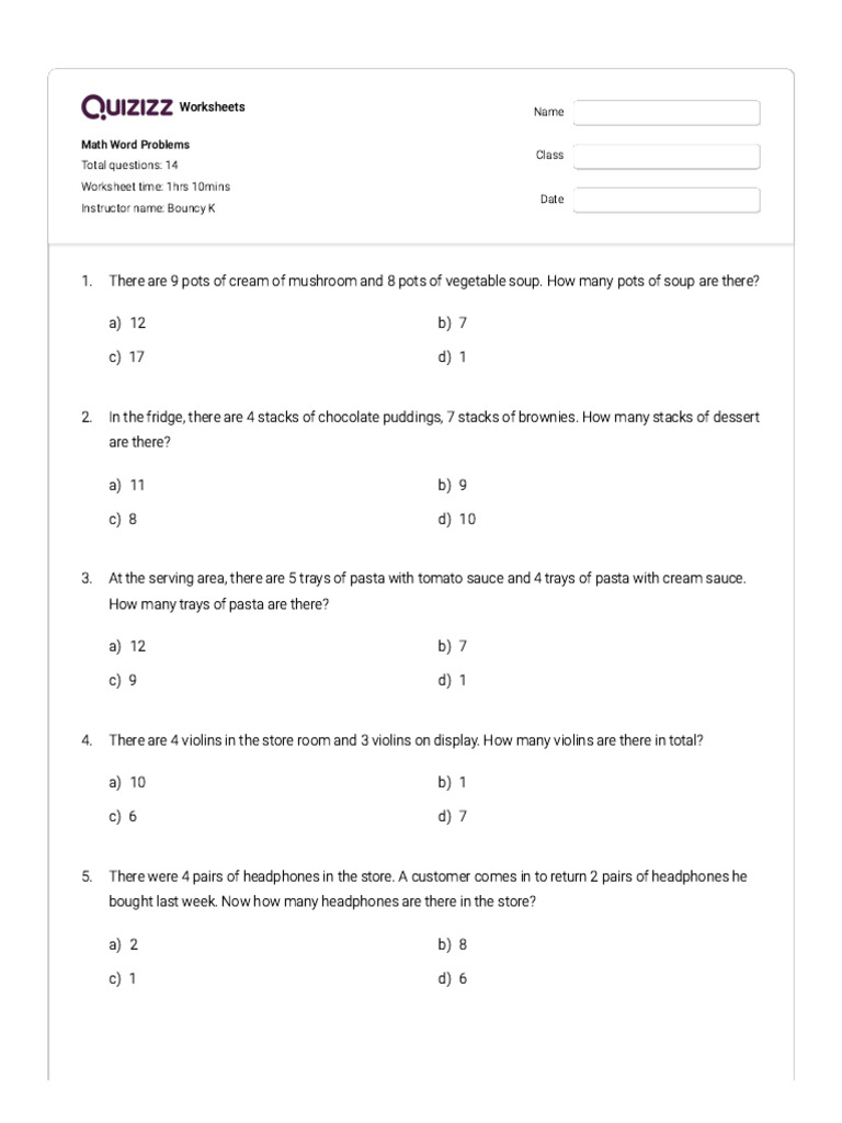 Math Word Problems Worksheet | PDF | Desserts | Cuisine