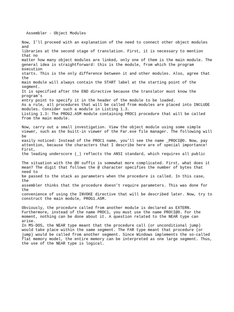 Assembler Object Modules Explained | PDF
