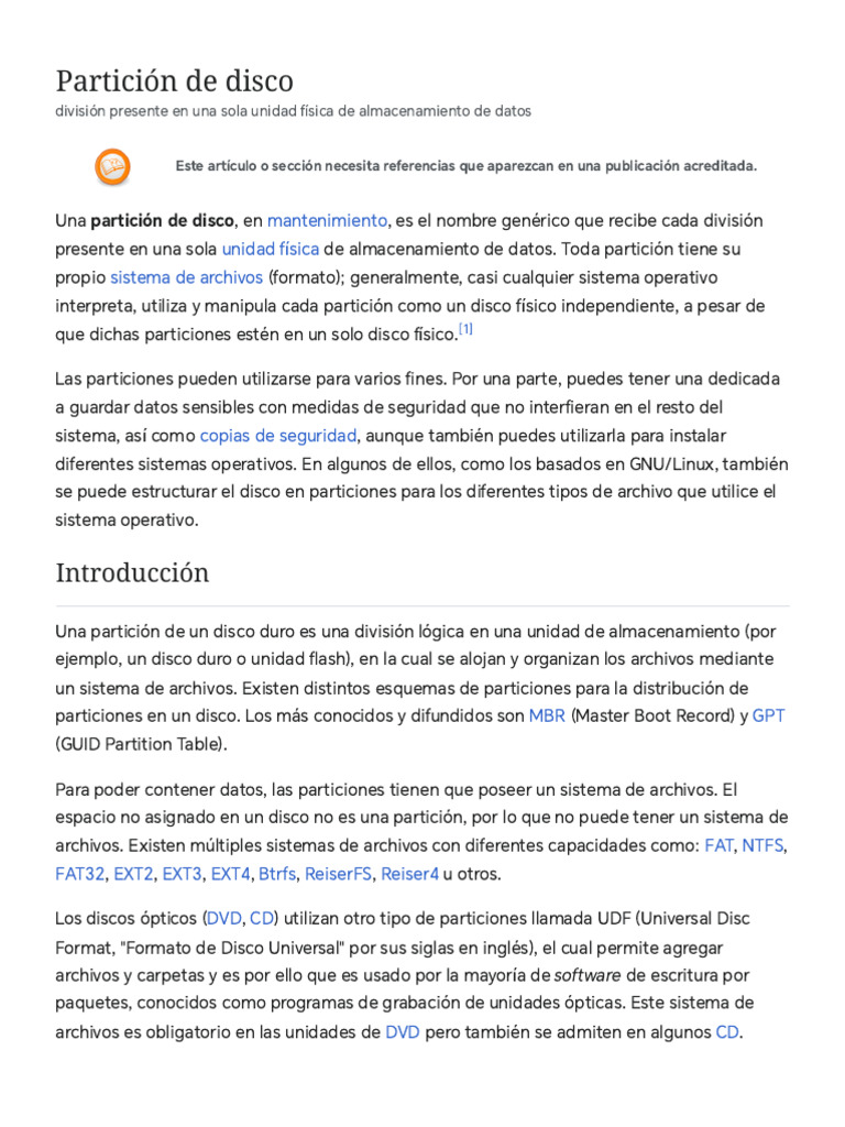 Partición de Disco - Wikipedia, La Enciclopedia Libre | PDF | Arranque ...