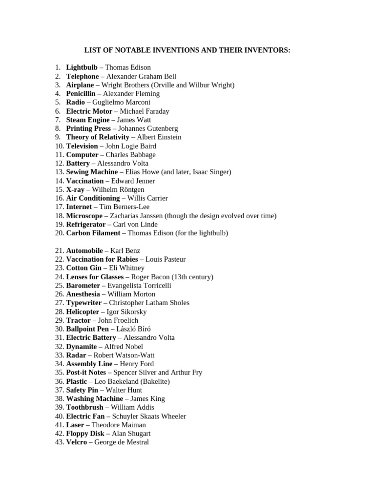 LIST OF NOTABLE INVENTIONS AND THEIR INVENTORS | PDF
