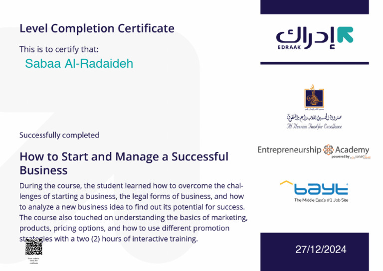 Edrak Certificate | PDF