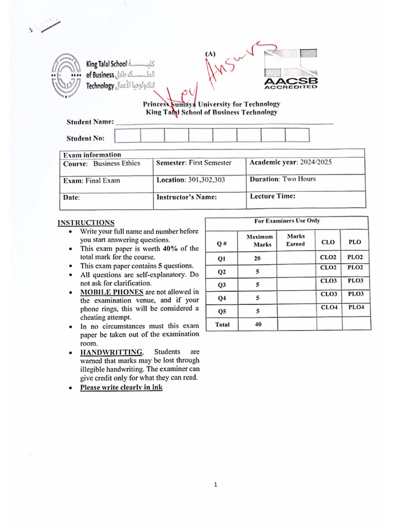 Business Ethics Final-Key Answers | PDF