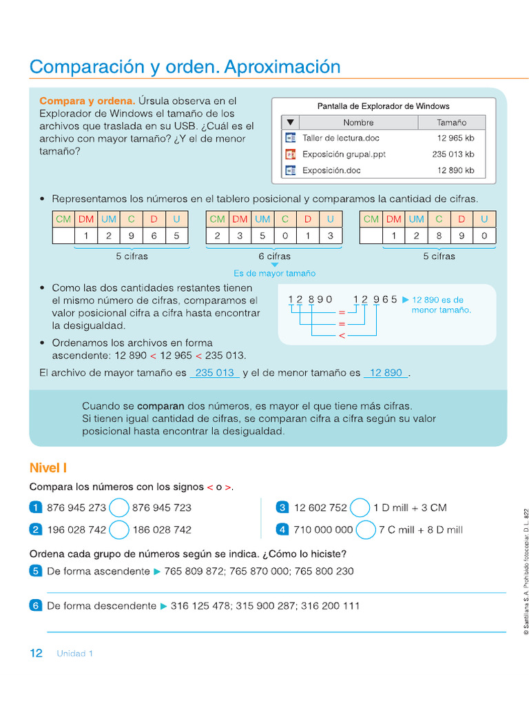 Comparacion y Orden (Numeros Decimales) | PDF