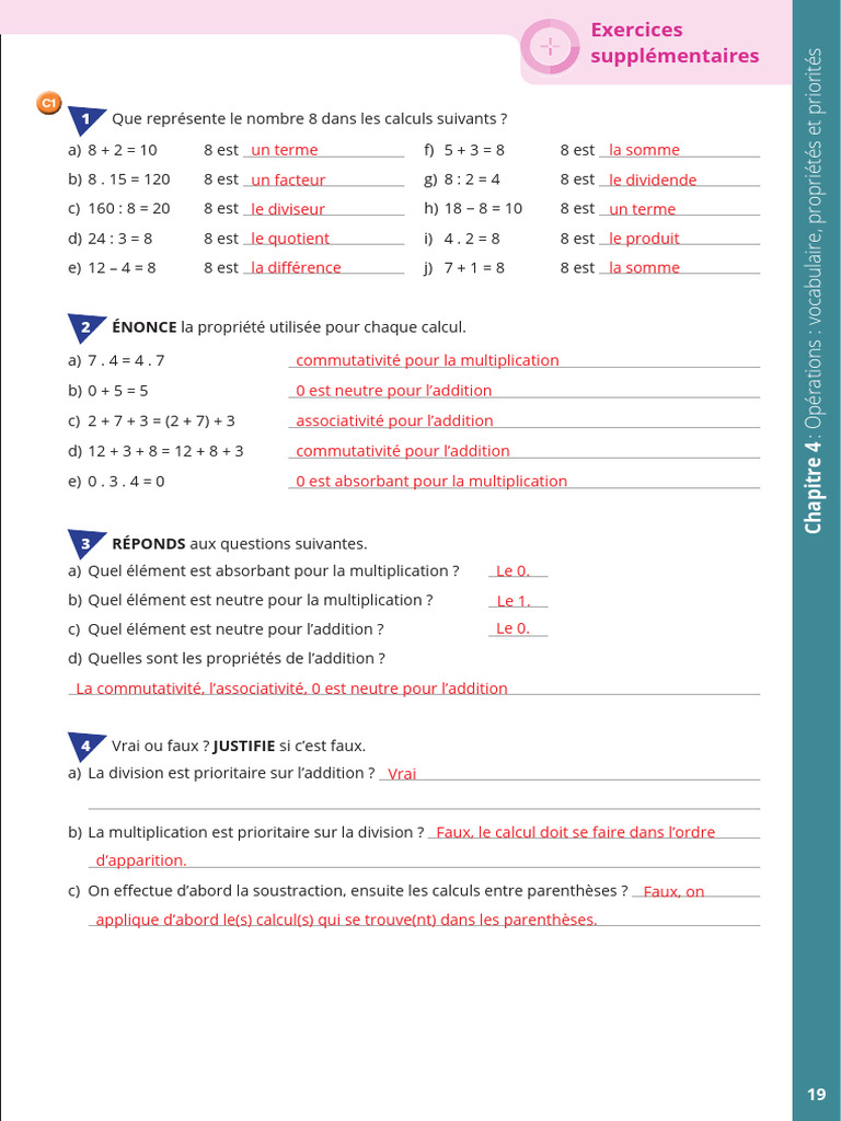 Vocabulaire et Propriétés des Opérations | PDF | Division | Multiplication