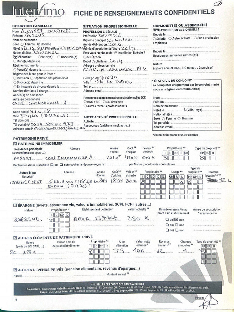 Fiche de Renseignements Confidentiels | PDF