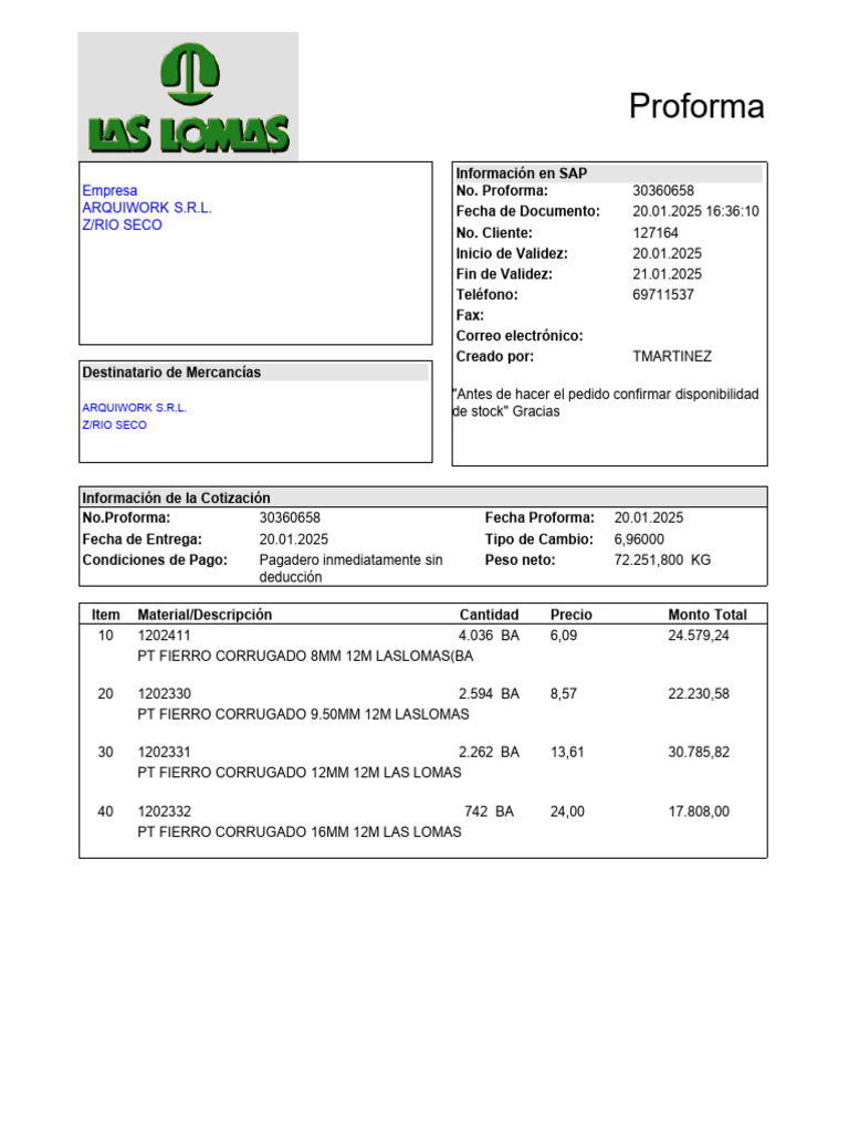 Arquiwork S.R.L. Proforma 20.01.2025 | PDF