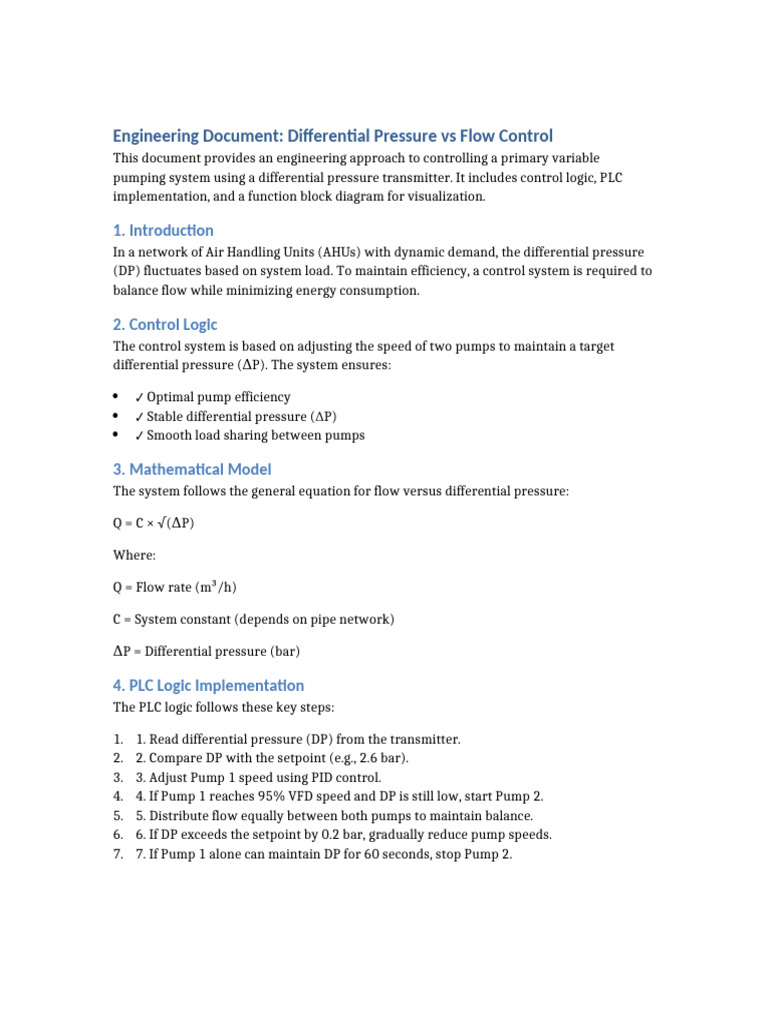 Engineering Document Differential Pressure Control Updated | PDF | Pump | Pressure Measurement