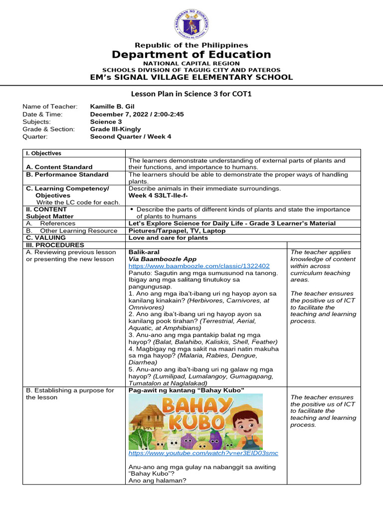 Science3 Cot 1 | PDF