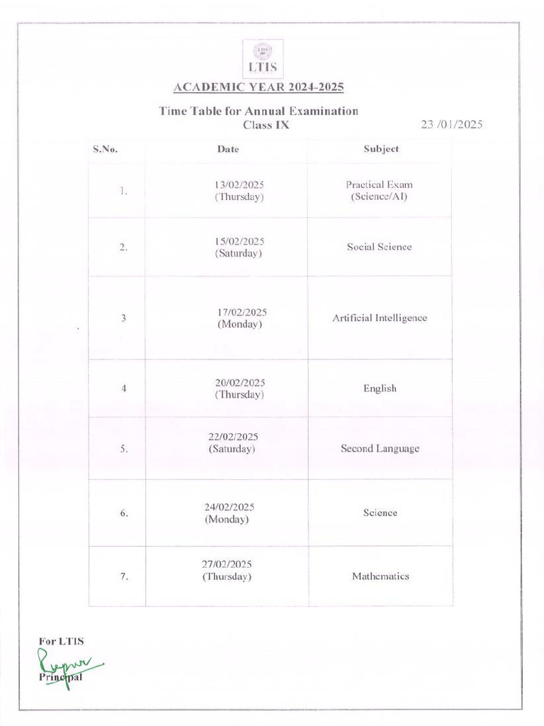 Time Table For Class IX | PDF