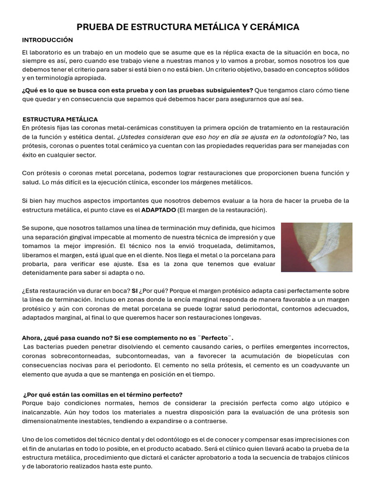 Prueba de Estructura Metálica y Cerámica | PDF | Odontología | Ramas de ...