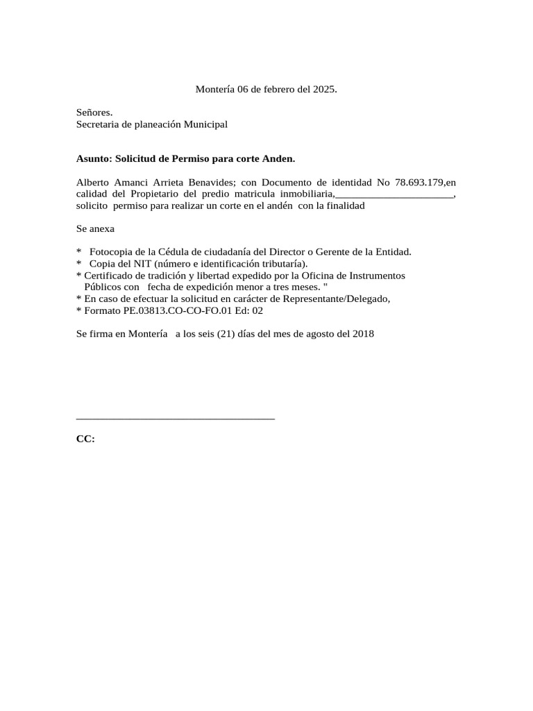 Solicitud de Permiso para Corte de Andén | PDF