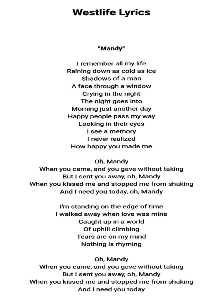 Westlife's "Mandy" Lyrics Analysis | PDF