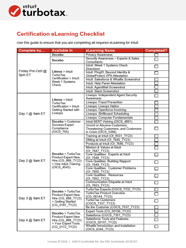 Intuit Elearning Checklist (Sa01022024-2) | PDF | Computing | Software