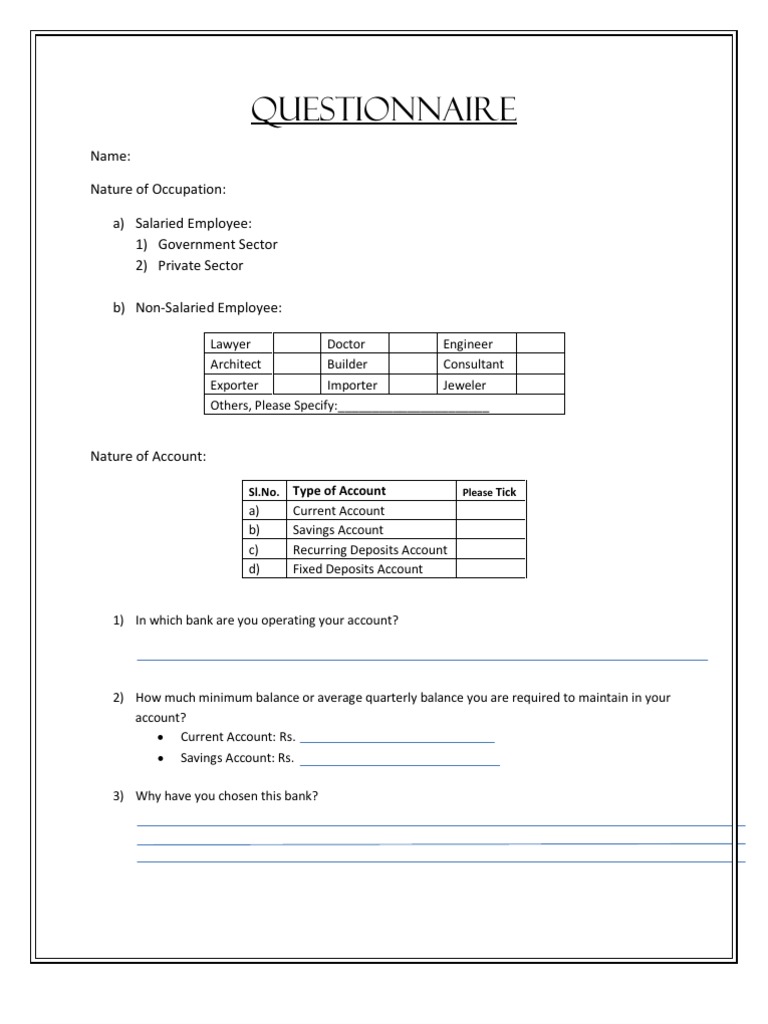 Questionnaire | PDF | Finance & Money Management | Business