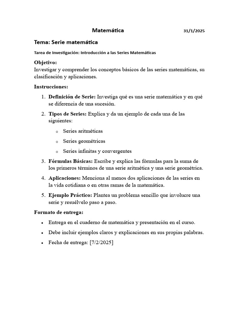 Tarea de Serie Matematica (Presentacion) | PDF