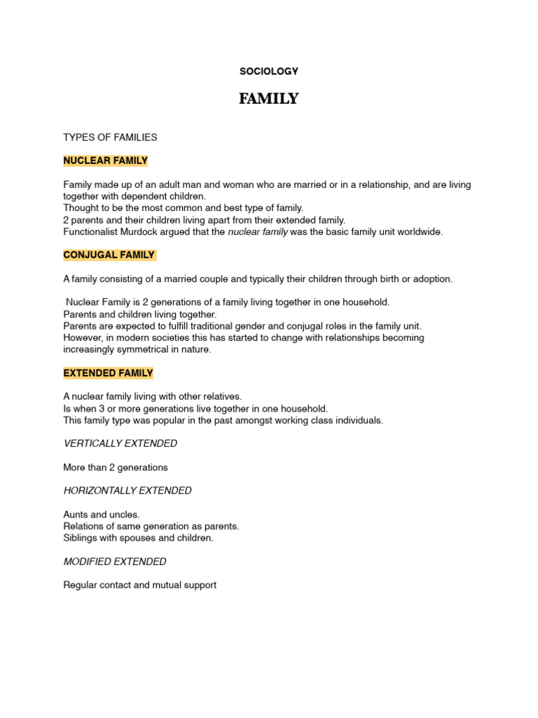 Sociology Family Notes PDF | PDF | Family | Divorce