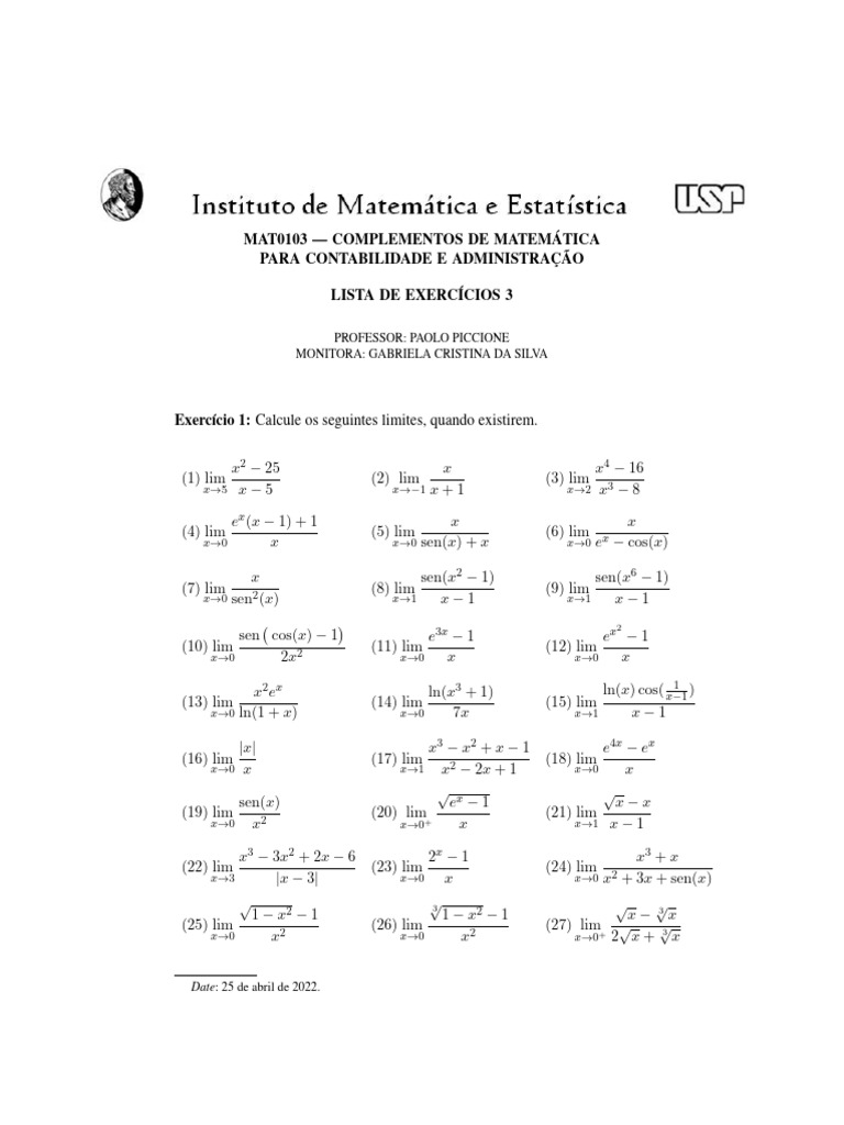 Lista 3 Mat | PDF